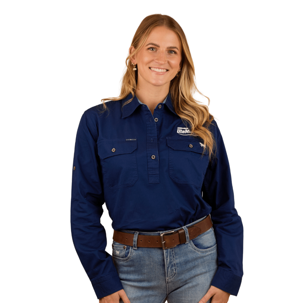 Ladies Navy Blue Long Sleeve Work Shirt - Deni Ute Muster